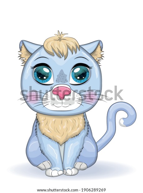 Cute Cartoon Blue Cat Kitten On Stock Vector (Royalty Free) 1906289269 ...
