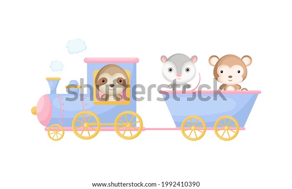 Cute Cartoon Blue Train Sloth Driver Stock Vector (Royalty Free ...