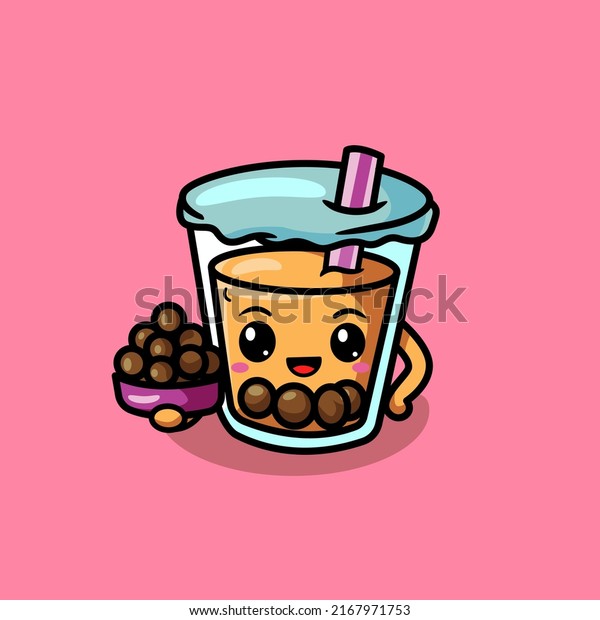 Cute Cartoon Boba Mascot Vector Illustration: เวกเตอร์สต็อก (ปลอดค่า ...