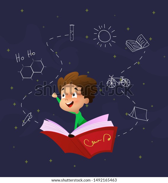 Cute Cartoon Boy Fly Through Night Stock Vector (Royalty Free ...