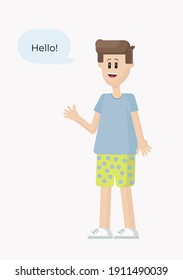 Cute Cartoon Boy Saying Hello Colorful Stock Vector (Royalty Free ...