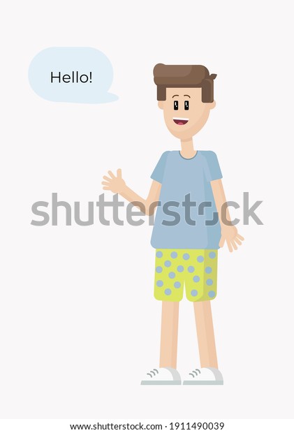Cute Cartoon Boy Saying Hello Colorful Stock Vector (Royalty Free ...