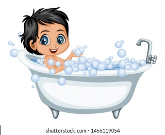 Cute Cartoon Boy Taking Bath Little Stock Vector (Royalty Free ...