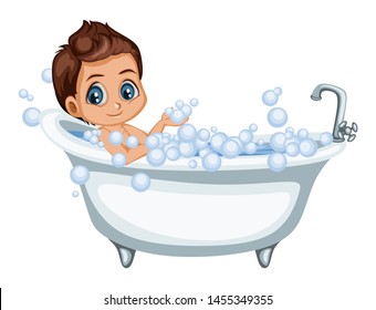 Cute Cartoon Boy Taking Bath Little Stock Vector (Royalty Free ...
