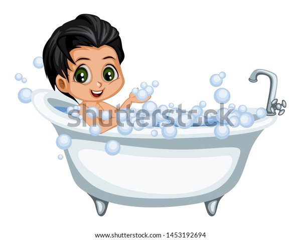 Vektor Stok Cute Cartoon Boy Taking Bath Little (Tanpa Royalti ...
