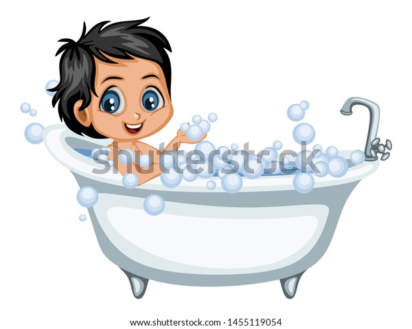Cute Cartoon Boy Taking Bath Little Stock Vector (Royalty Free) 1455119054