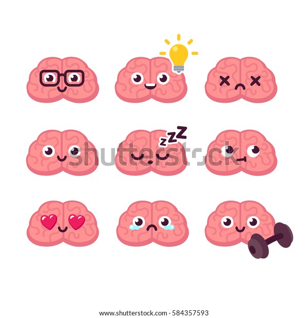 Cute Cartoon Brain Emoticons Set 库存矢量图（免版税）584357593 | Shutterstock