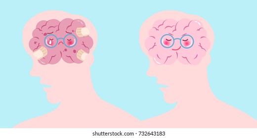 Cute Cartoon Brain On Blue Background Stock Illustration 733359613