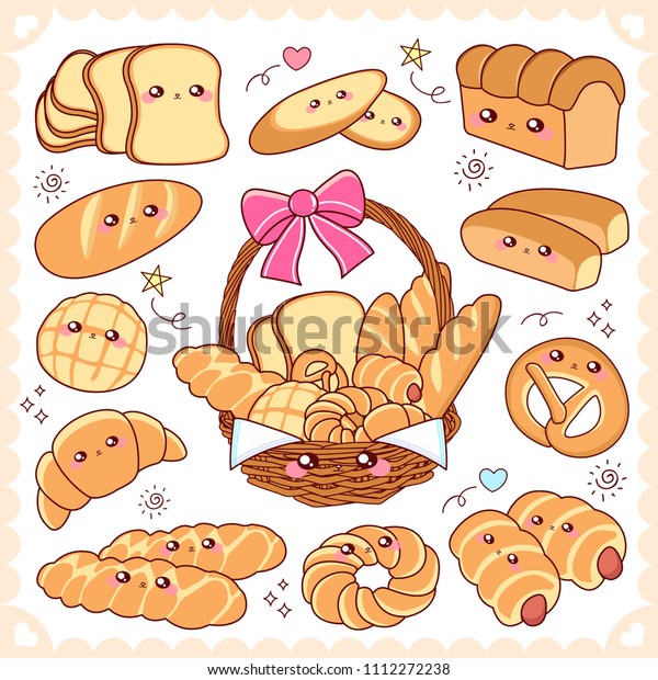 Cute Cartoon Bread Basket: vector de stock (libre de regalías ...