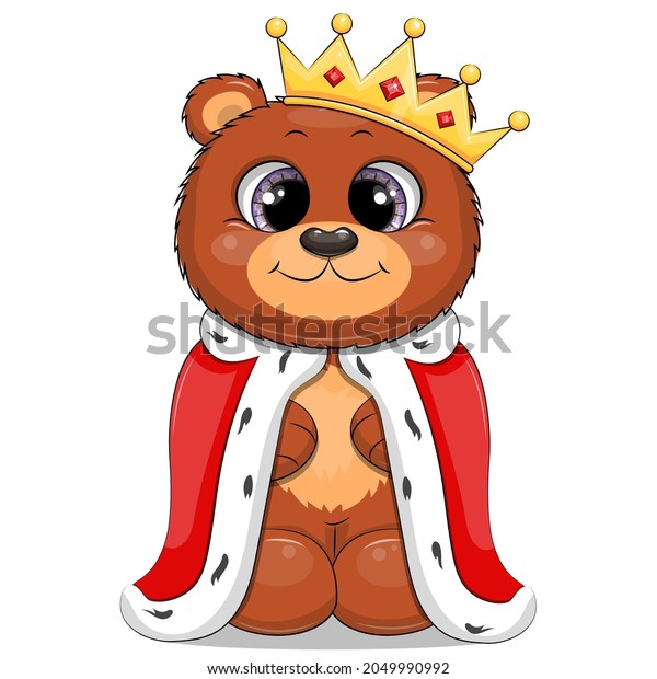 Vektor Stok Cute Cartoon Brown Bear King Crown (Tanpa Royalti ...