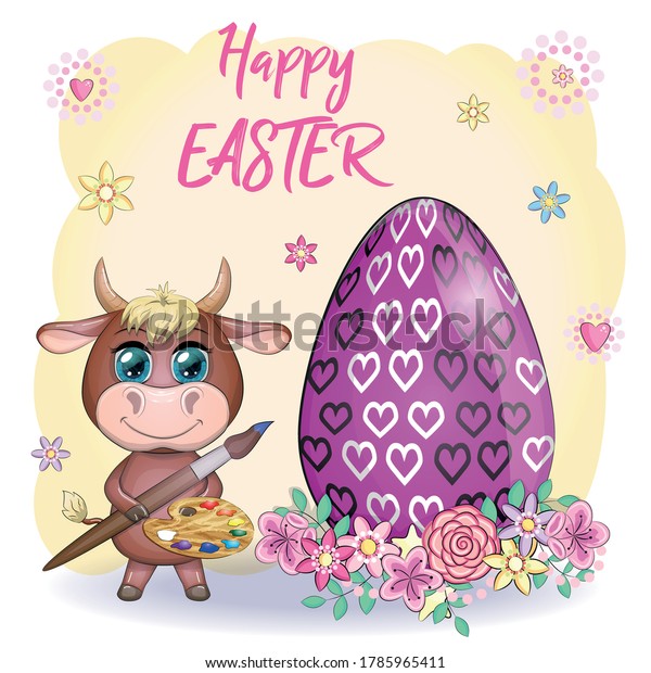 Cute Cartoon Bull Easter Egg Symbol Stock Vector (Royalty Free ...