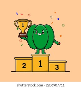 Cute Cartoon Cactus Character First Winner Stock Vector (Royalty Free ...