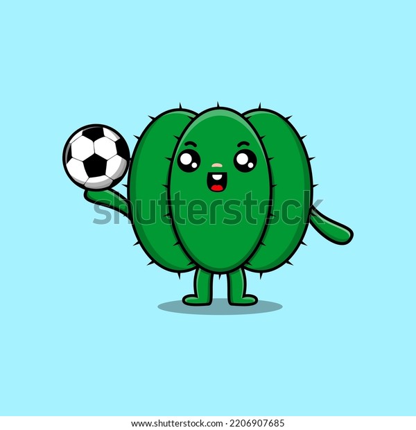 Cute Cartoon Cactus Character Playing Football Stock Vector (Royalty ...