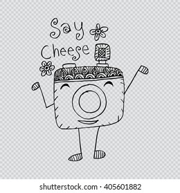 Cute Cartoon Camera Hand Drawing Illustration Stock Vector (Royalty ...