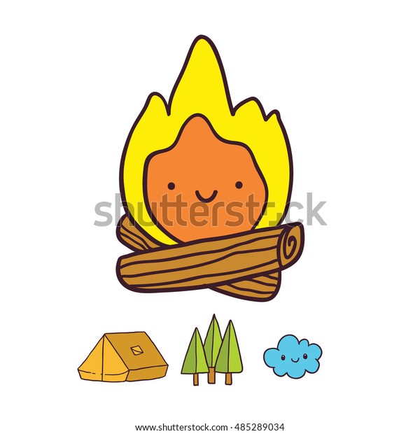 Cute Cartoon Camp Fire Character Tent Stock-vektor (royaltyfri ...