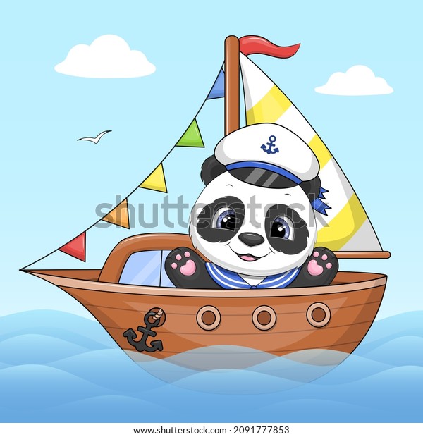 Cute Cartoon Captain Panda On Ship: เวกเตอร์สต็อก (ปลอดค่าลิขสิทธิ์ ...