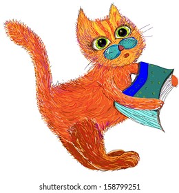 Cute Cartoon Cat Book Vector Illustration Stock Vector (Royalty Free ...