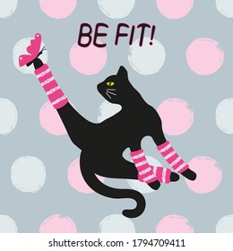 Cute Cartoon Cat Doing Exercises Vector: เวกเตอร์สต็อก (ปลอดค่า ...