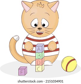 Cute Cartoon Cat Playing Blocks Stock Vector (Royalty Free) 2151034901 ...