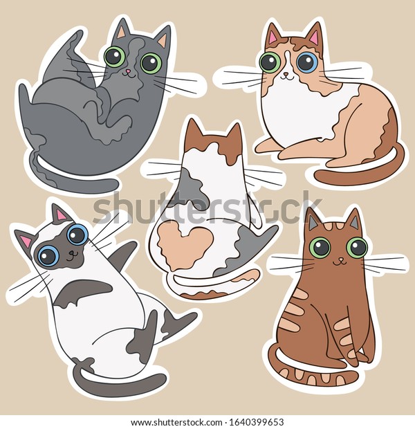 Cute Cartoon Cat Set Animals Isolated Stock Vector (Royalty Free ...