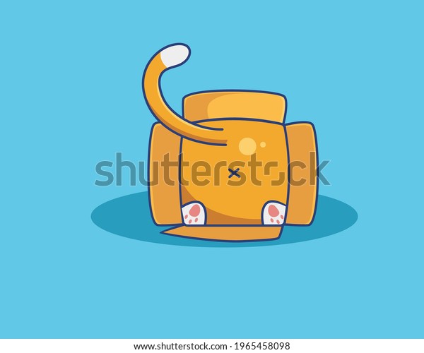Cute Cartoon Cat stuck in Cardboard box show his butt pussy. Animal ...