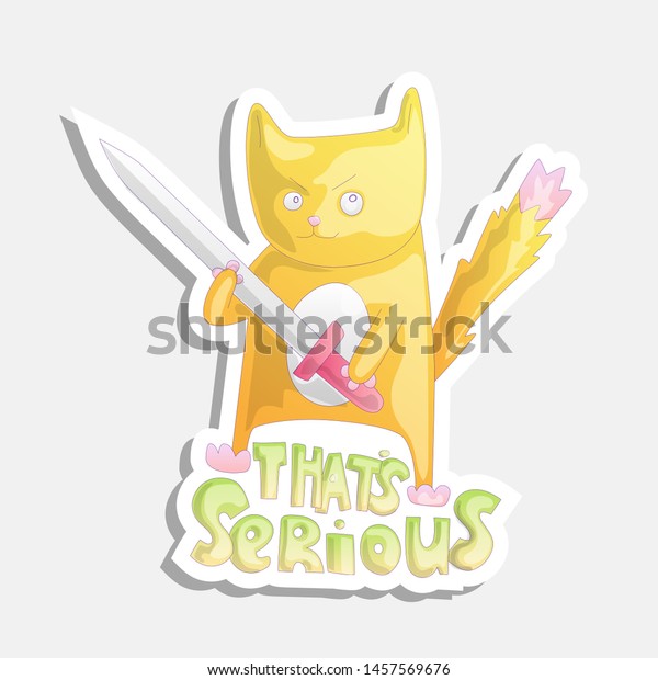 Cute Cartoon Cat Sword Illustration Funny Stock Vector (Royalty Free ...