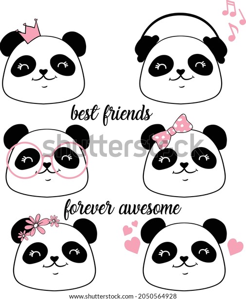 Cute Cartoon Character Panda Group Panda Stock Vector (Royalty Free ...