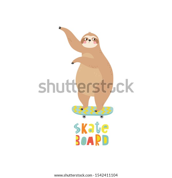 Cute Cartoon Character Sloth Skater Vector Stock Vector (Royalty Free ...