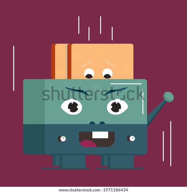 Vektor Stok Cute Cartoon Character Toaster Funny Toasts (Tanpa Royalti ...