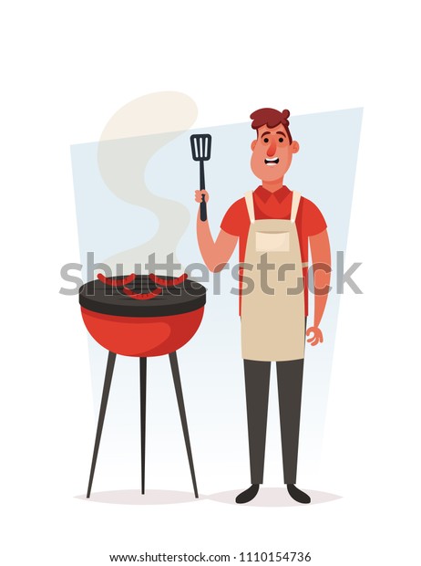 Cute Cartoon Character Young Man Cooking Stock Vector (Royalty Free ...