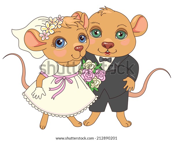 Cute Cartoon Characters Couple Happy Mice 스톡 벡터(로열티 프리) 212890201 ...