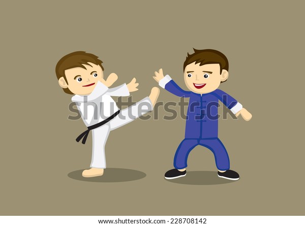 Cute Cartoon Characters Fighting Different Martial : image vectorielle ...