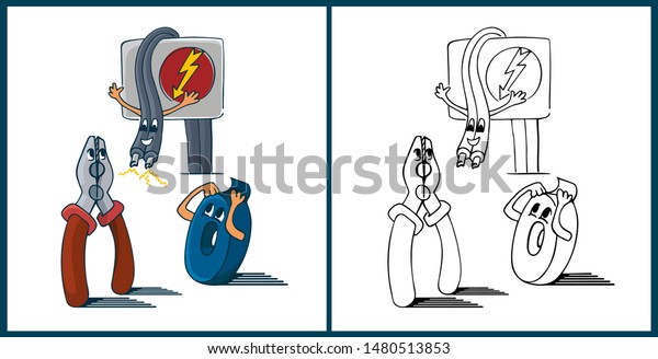Cute Cartoon Characters High Voltage Cable 库存矢量图（免版税）1480513853 ...
