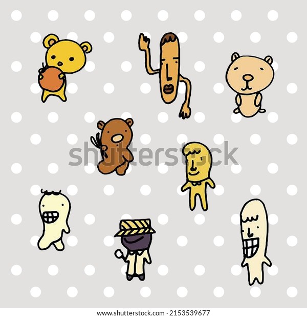 Cute Cartoon Characters On Polka Dot Stock Vector (Royalty Free ...