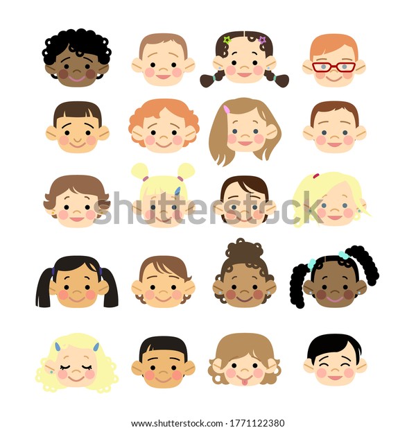 Cute Cartoon Children Avatars Set Diverse: stockvector (rechtenvrij ...