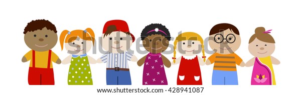 Cute Cartoon Children Set Multiracial Girls Stock Vector (Royalty Free ...