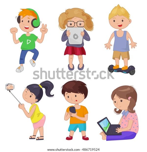 Cute Cartoon Children Smart Device Vector Stock-vektor (royaltyfri ...