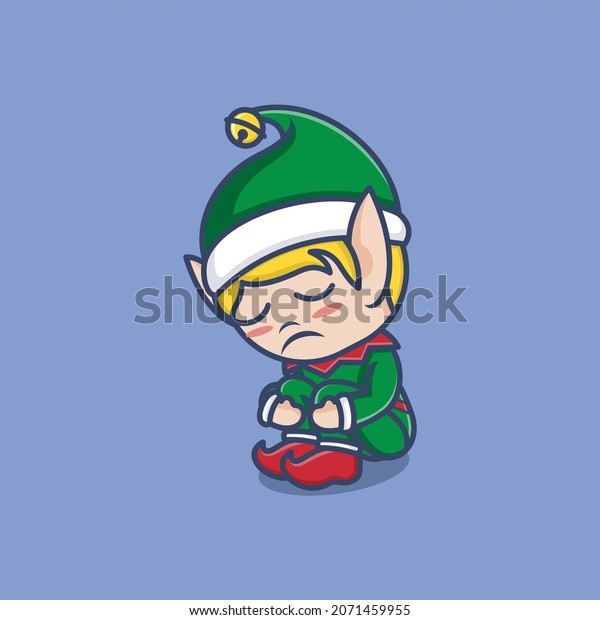 Cute Cartoon Christmas Elf Sad Vector Stock Vector (Royalty Free ...