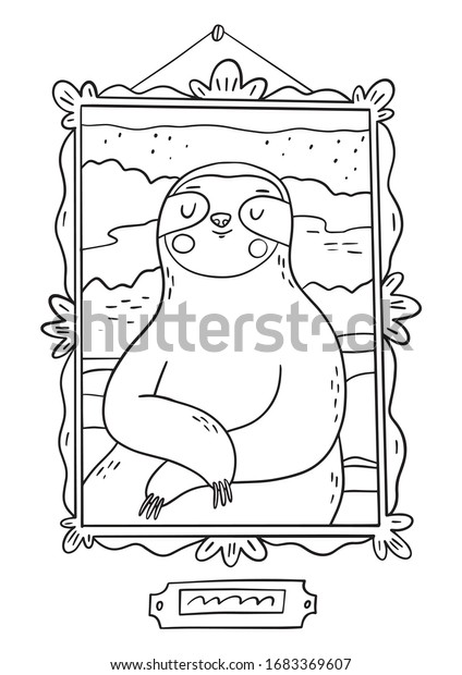 Cute Cartoon Coloring Page Sloth Coloring Stock Vector (Royalty Free ...