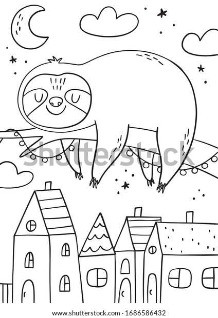 Cute Cartoon Coloring Page Sloth Coloring Stock Vector (Royalty Free ...