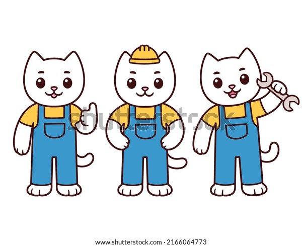 Cute Cartoon Construction Worker Cat Character: เวกเตอร์สต็อก (ปลอดค่า ...