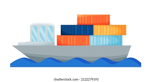 Cute Cartoon Container Ship White Background Stock Vector (Royalty Free ...