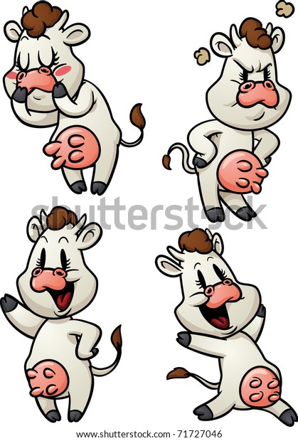 Cute cartoon cow in four different poses. Vector illustration with ...