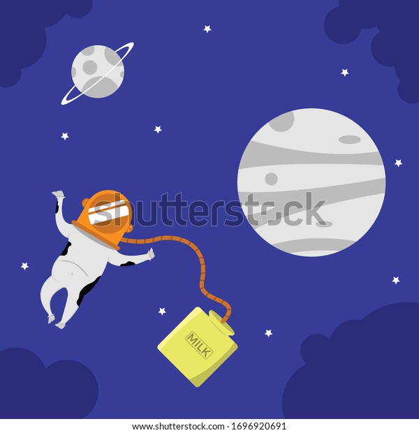 Cute Cartoon Cow Space Stock Vector (Royalty Free) 1696920691 ...