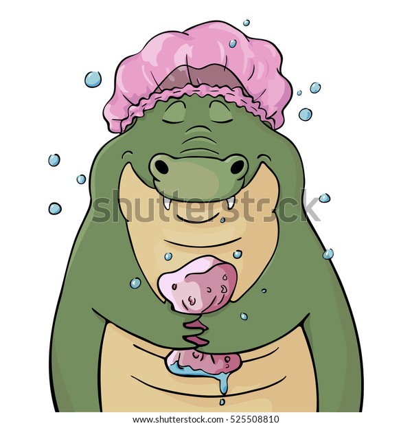 Cute Cartoon Crocodile Shower Cap Shower Stock Vector (Royalty Free ...