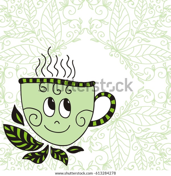 Cute Cartoon Cup Green Tea Vector Stock Vector (Royalty Free) 613284278