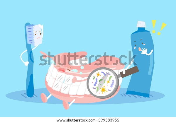 Cute Cartoon Denture On Blue Background Stock Vector (Royalty Free ...