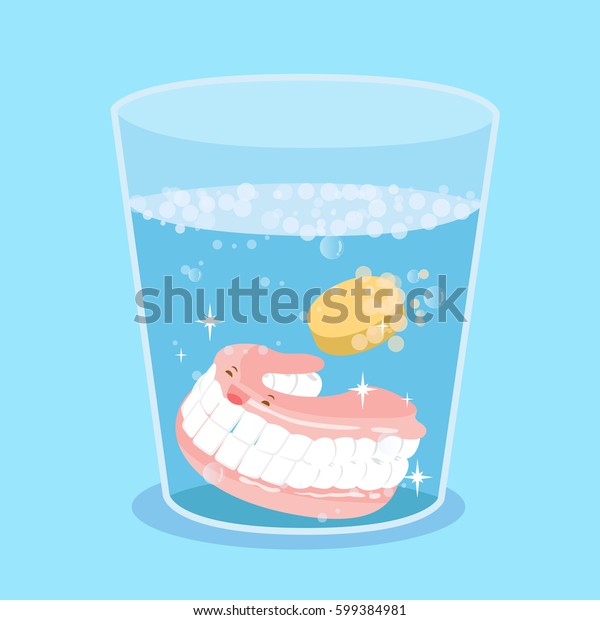 Cute Cartoon Denture Tooth Cleaning Tablet: stockvector (rechtenvrij ...