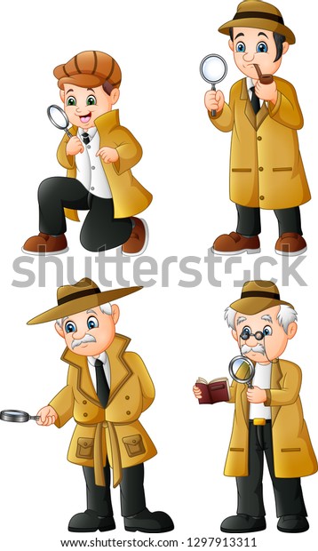 Cute Cartoon Detectives Collection Set Stock Vector (Royalty Free ...