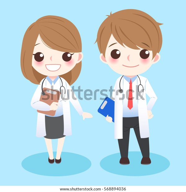 Cute Cartoon Doctors Stand Smile You Stock Vector (Royalty Free) 568894036